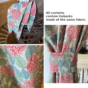 Set of 2 Linen Curtains Hydrangea Floral Linen Drapes Farmhouse ...