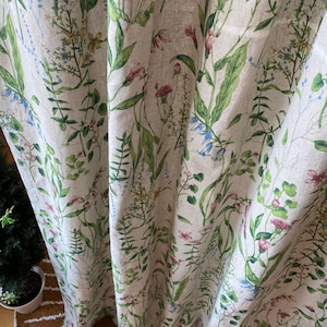 Wildflower Botanical Linen Curtain Panel Patterned Curtain Bedroom ...