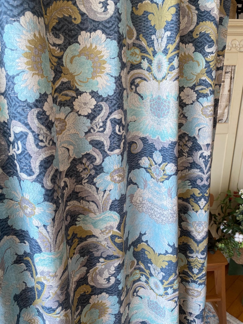 Elegant Damask Patterned Linen Curtains Ornate Baroque Floral Design ...