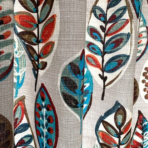 Set of 2 Scandinavian Leaves Curtain Panel Washed Cotton Curtains Beige ...