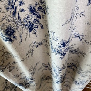 Blue and Natural Linen Curtain Panels French Country Floral Drapes ...