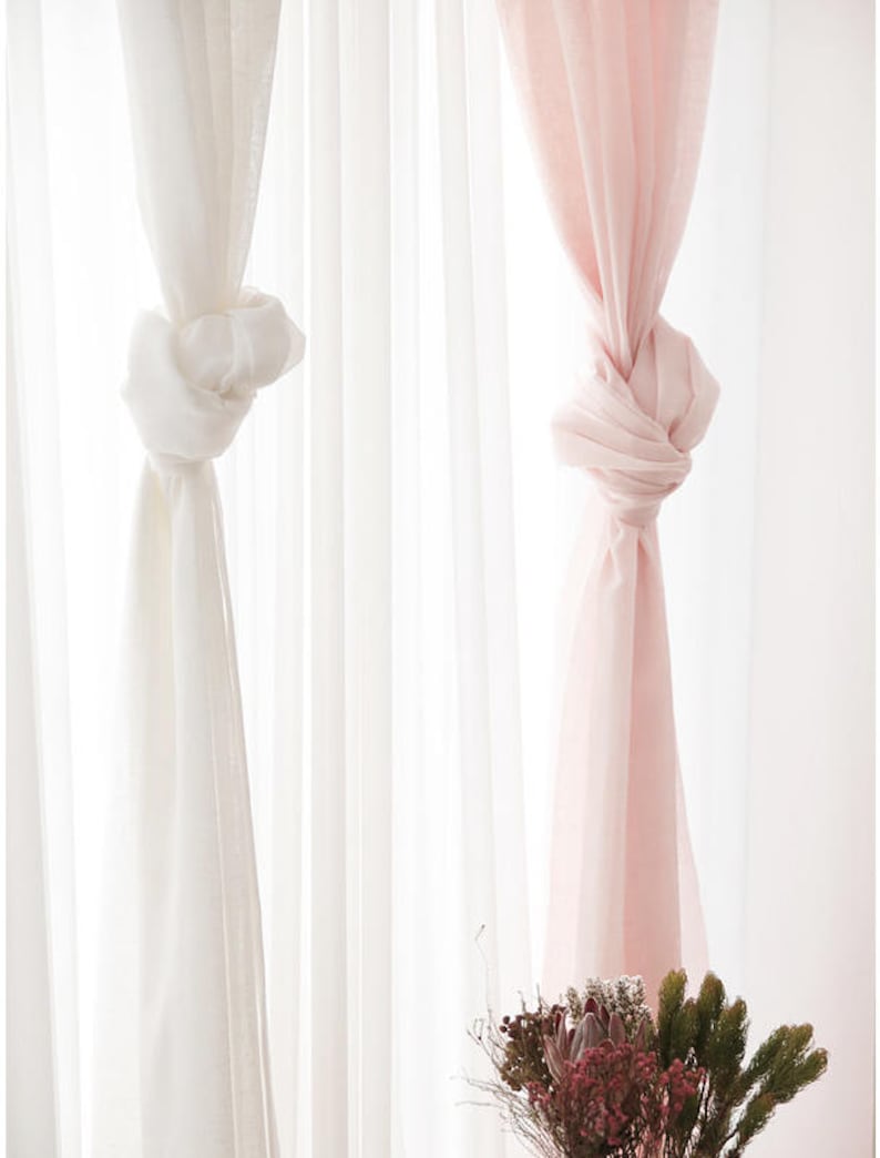 Light Pink Linen Look Sheer Curtains, Voile Drapery Curtains, Window ...