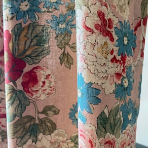 Romantic Floral Patterned Linen Curtain Botanical Large Lovely Flower ...