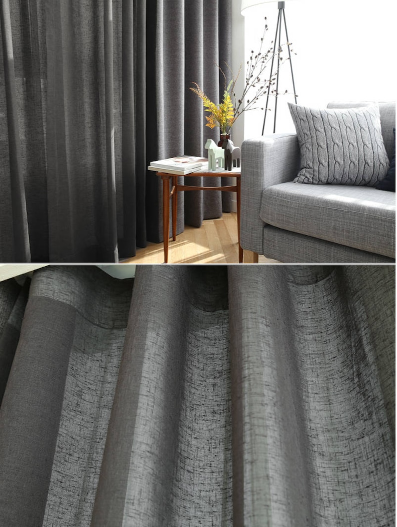 Dark Gray Linen Look Sheer Curtains Voile Drapery Curtains | Etsy