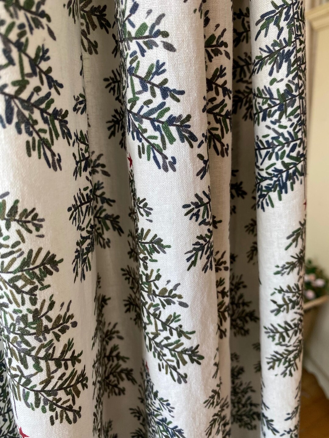 Christmas Tree Pattern Linen Curtains French Country Drapes Softened ...