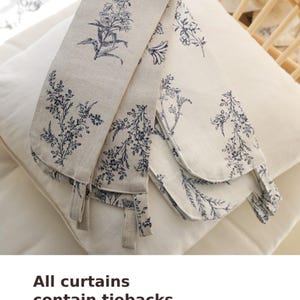 Ivory Floral Linen Curtains Herb Sketch Pattern Panel Farmhouse Cottage Drapes Living Room ...