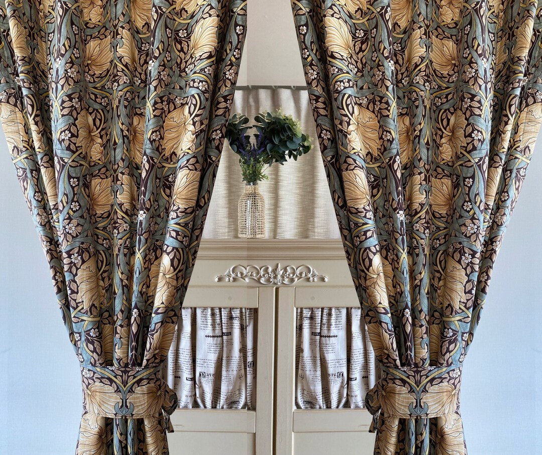 Heavy Linen Drapes William Morris Pimpernel Linen Curtains Botanical ...
