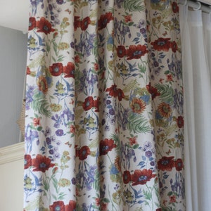 Set of 2 Washed Linen Curtains Watercolor Poppies Curtains Botanical ...