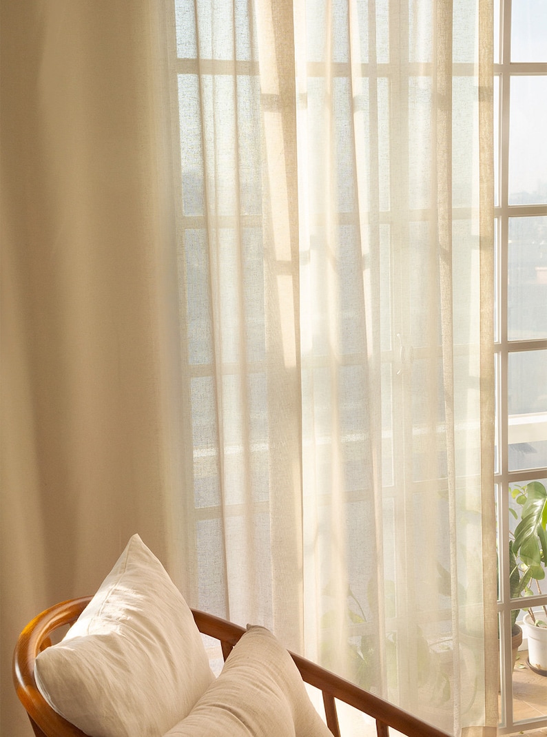 Set of 2 Ash Beige Linen Look Sheer Curtains Voile Drapery - Etsy