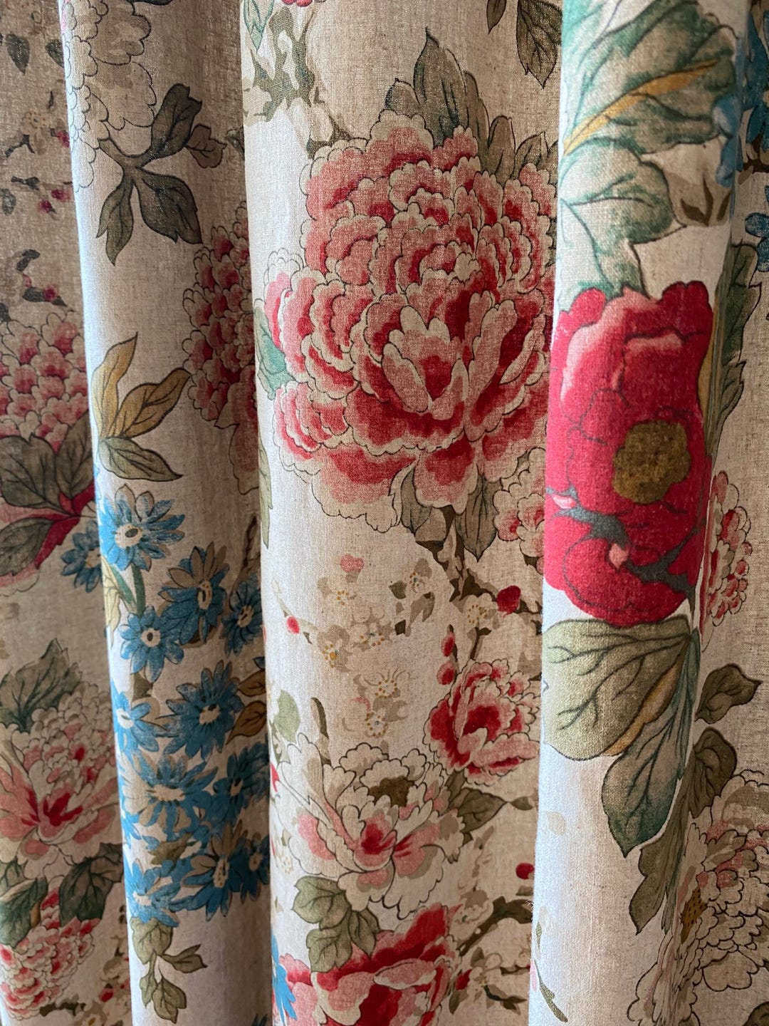 Linen Curtains Romantic Large Pink Peonies Roses Floral Patterned ...