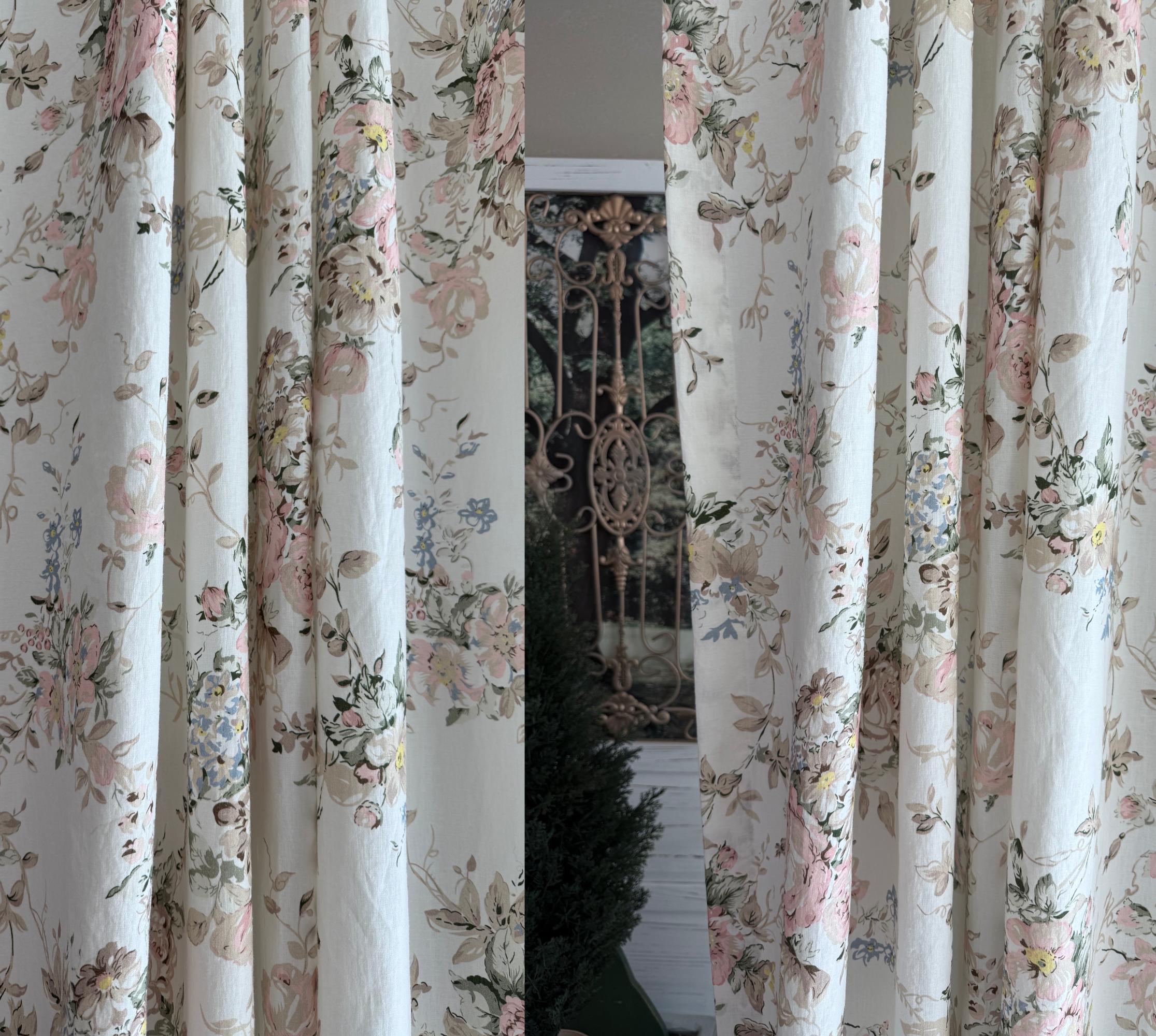 Vintage Floral Linen Curtains French Country Rose Shabby Chic ...