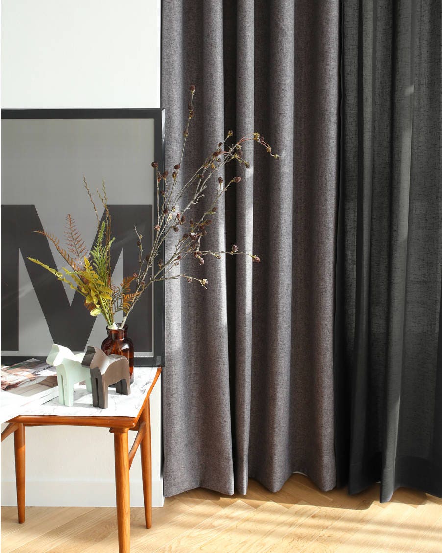 Dark Gray Linen Look Sheer Curtains Voile Drapery Curtains | Etsy