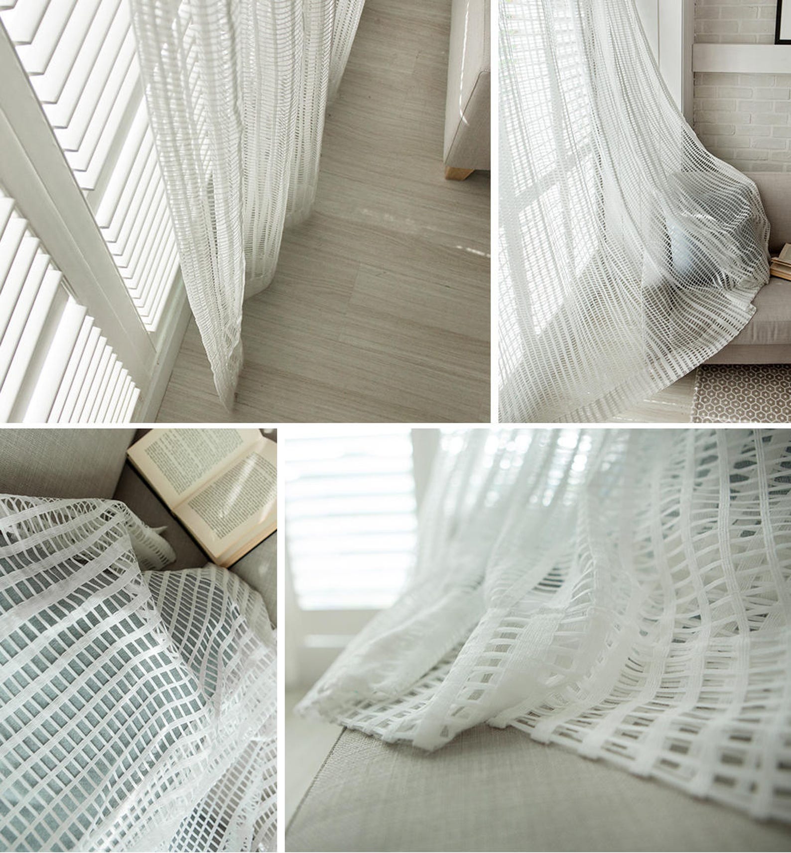 Pair of White Net Curtains Voile Drapery Curtains Window | Etsy