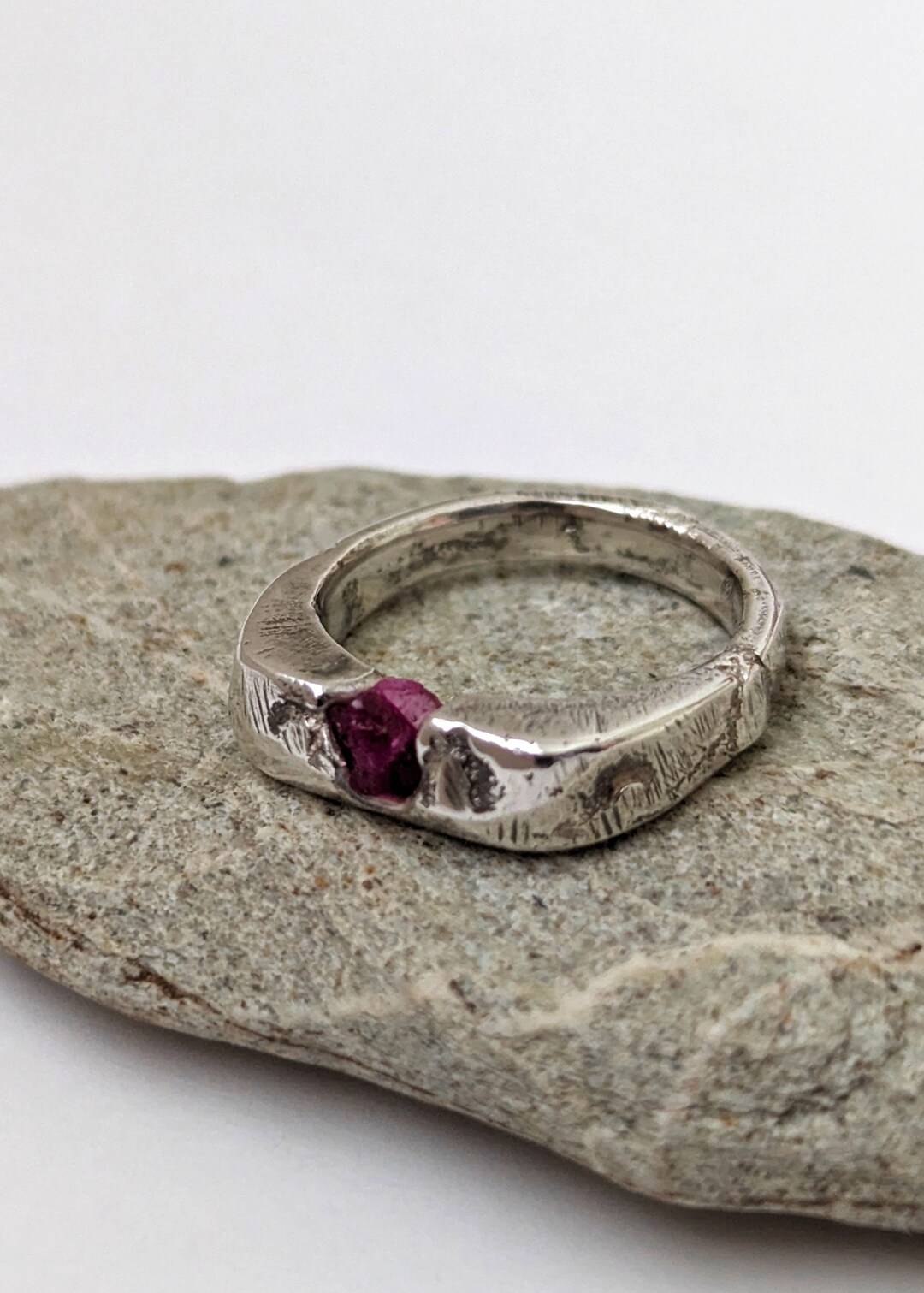 Sandcast Raw Ruby Ring, Signet Ring, Wedding Band, Engagement Ring, Unisex Style, Rustic Organic ...