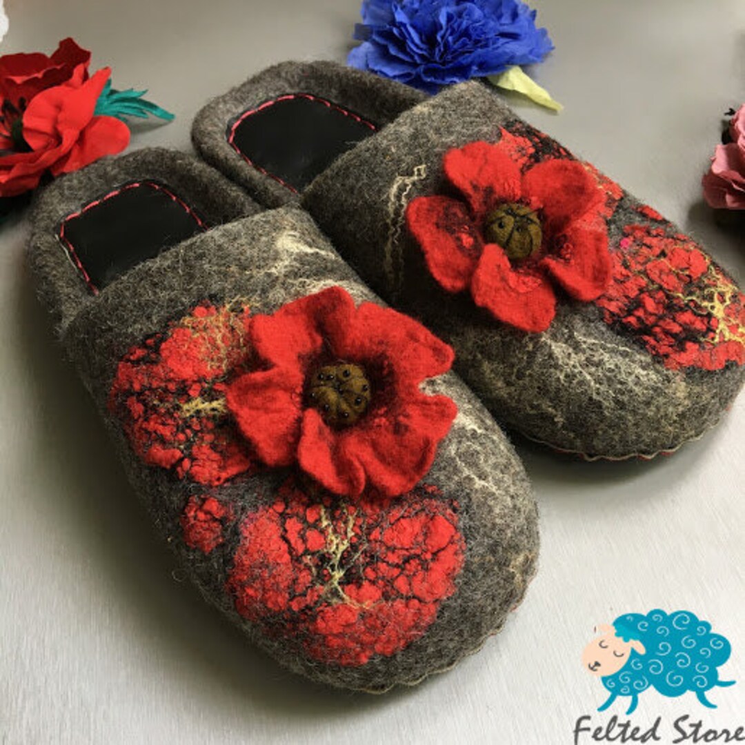 Войлоченные тапочки женские тапочки вареные шерстяные - Etsy