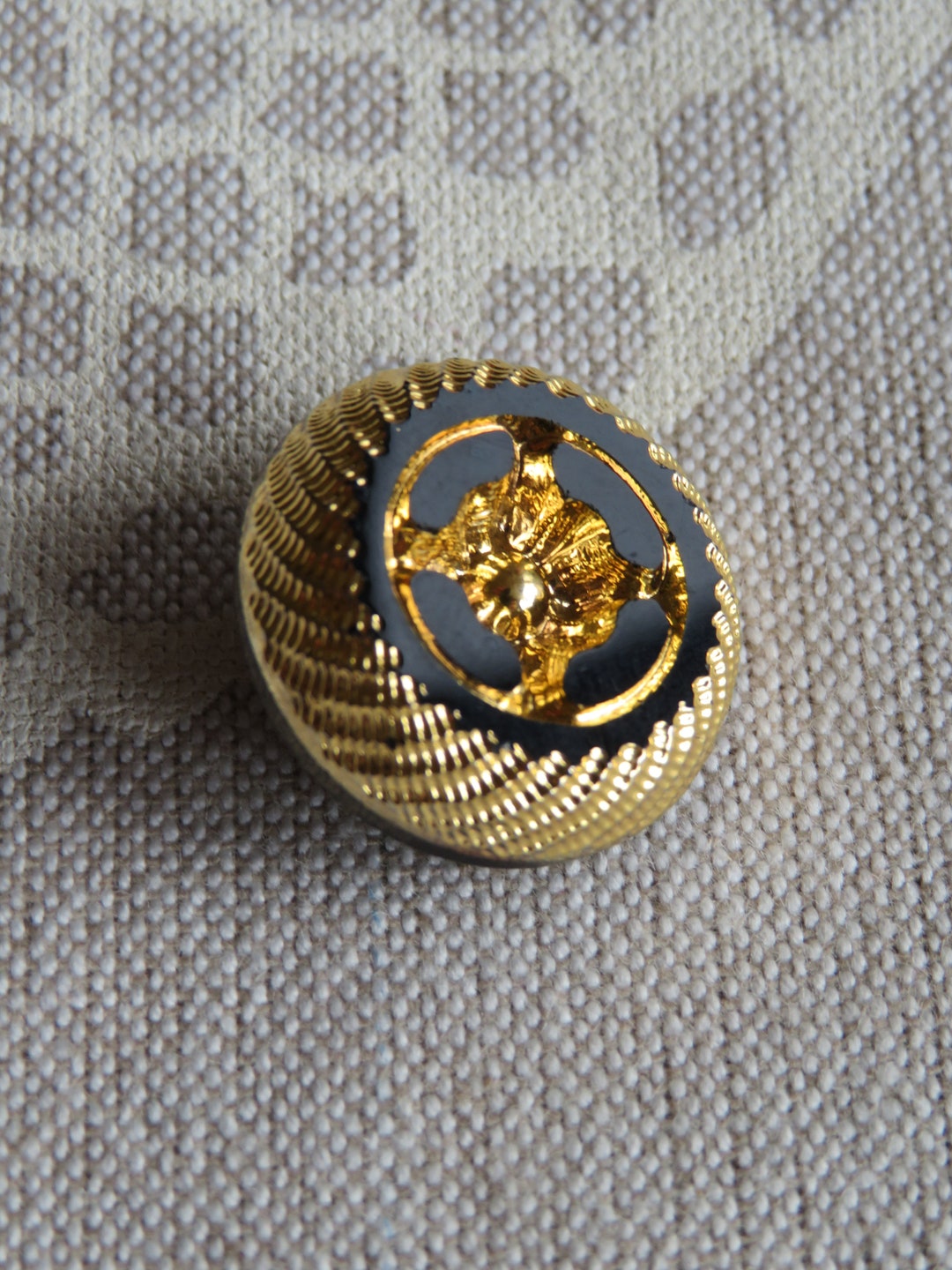 Large Black - Golden Solitaire Vintage Glass Button 22 Mm Old Collector ...