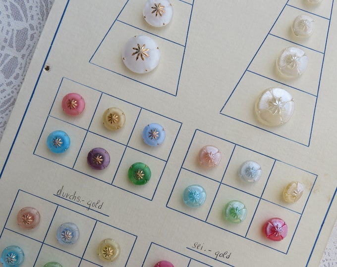 32 Old Glass Buttons From the 50s on Original Button Card 22 Mm - 13.5 ...