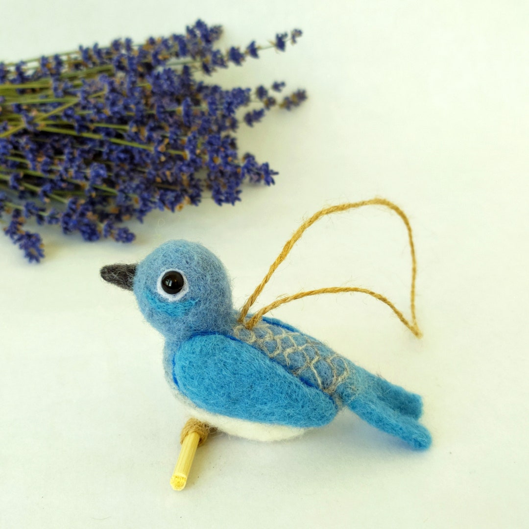 Needle Felted Blue Bird Figurine: Handmade Wool Ornament - Etsy