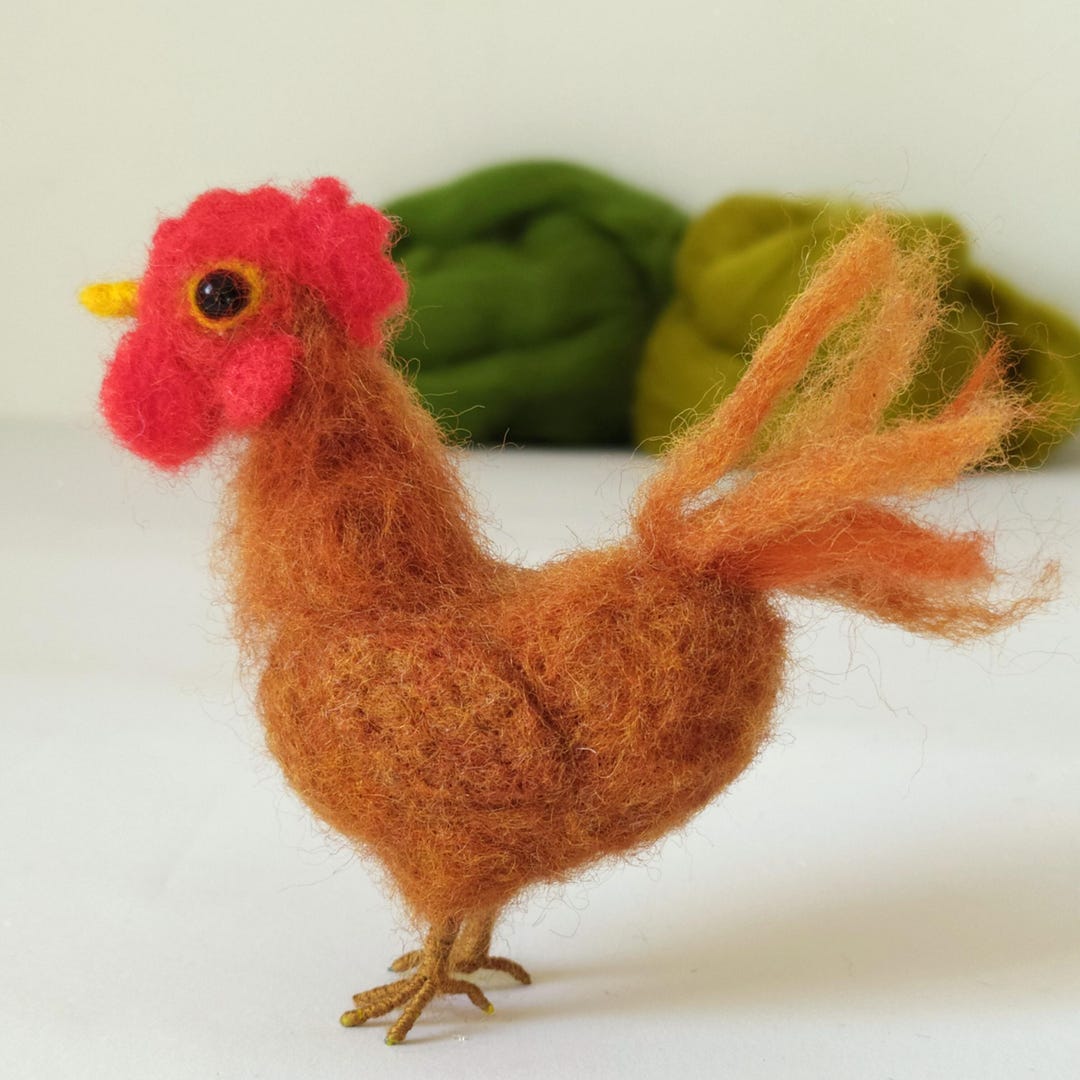 Needle Felted Bird, Rooster Figurine, Felted Yellow Rooster, Realistic ...