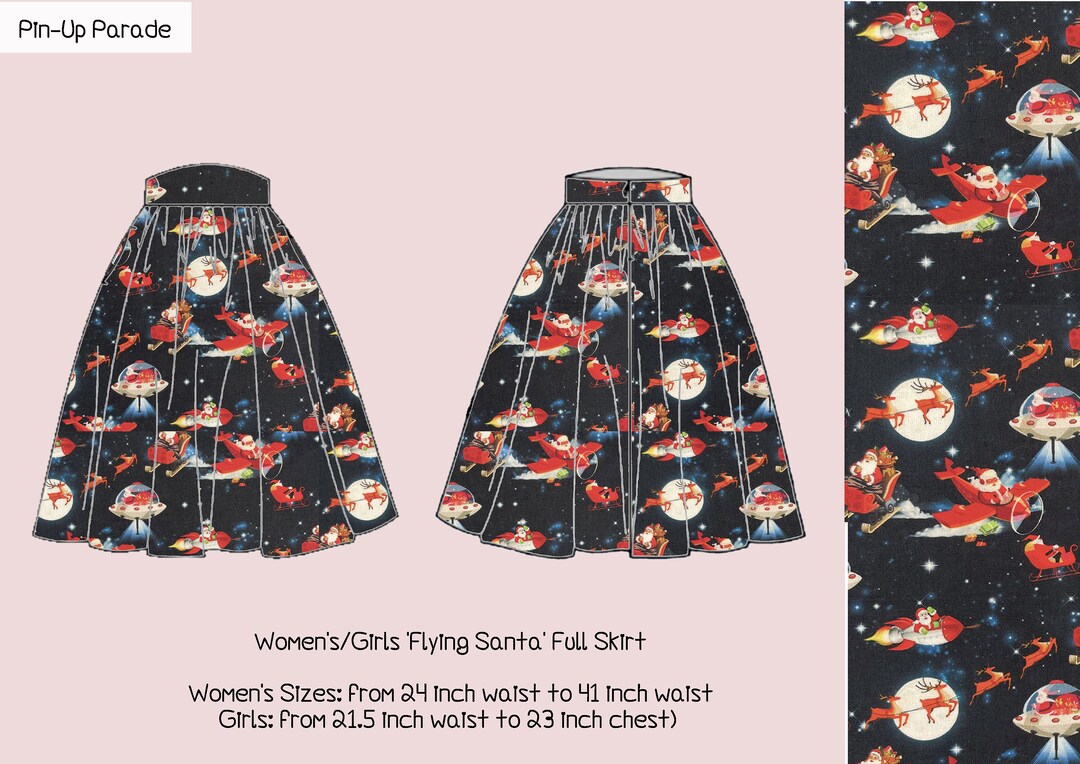 Christmas Skirt In Flying Santas Print Xmas Skirt Sexy Etsy