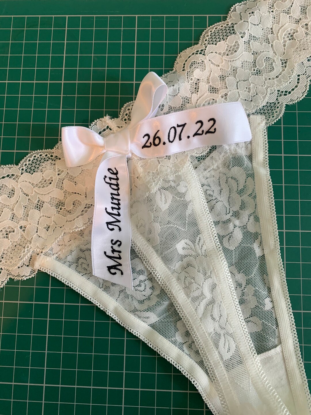 Bridal Underwear With Custom Embroidered Text Bow Personalise Thong ...