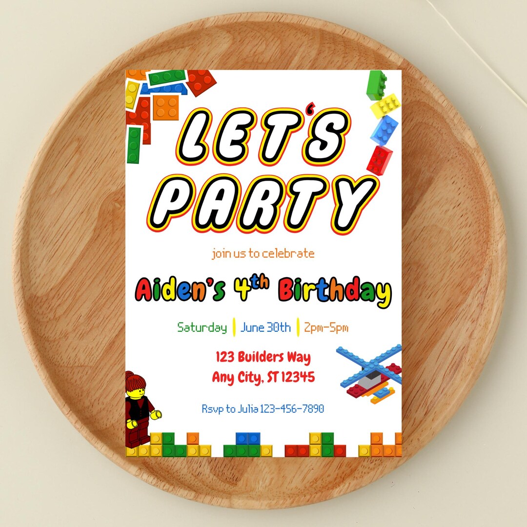 Building Blocks Birthday Invitation | Colorful Bricks | Building Brick ...