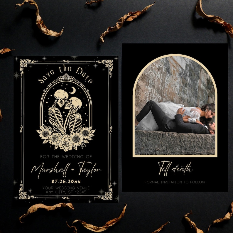 Gothic Halloween Skeleton Tarot Wedding Save the Date | the Lovers ...