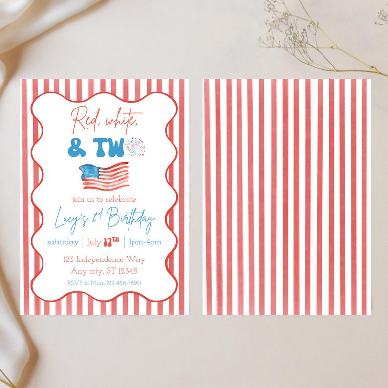 Red White and Two Birthday Invitation | 2nd Birthday | Summer Party ...