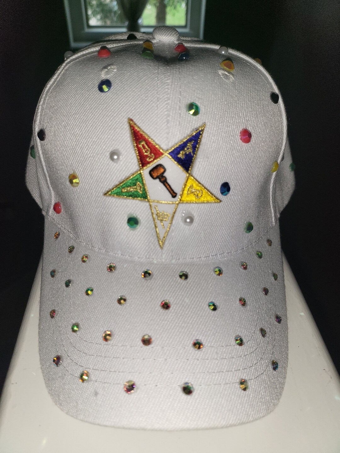 Custom White Eastern Star Bling Cap W/ Rhinestones - Etsy