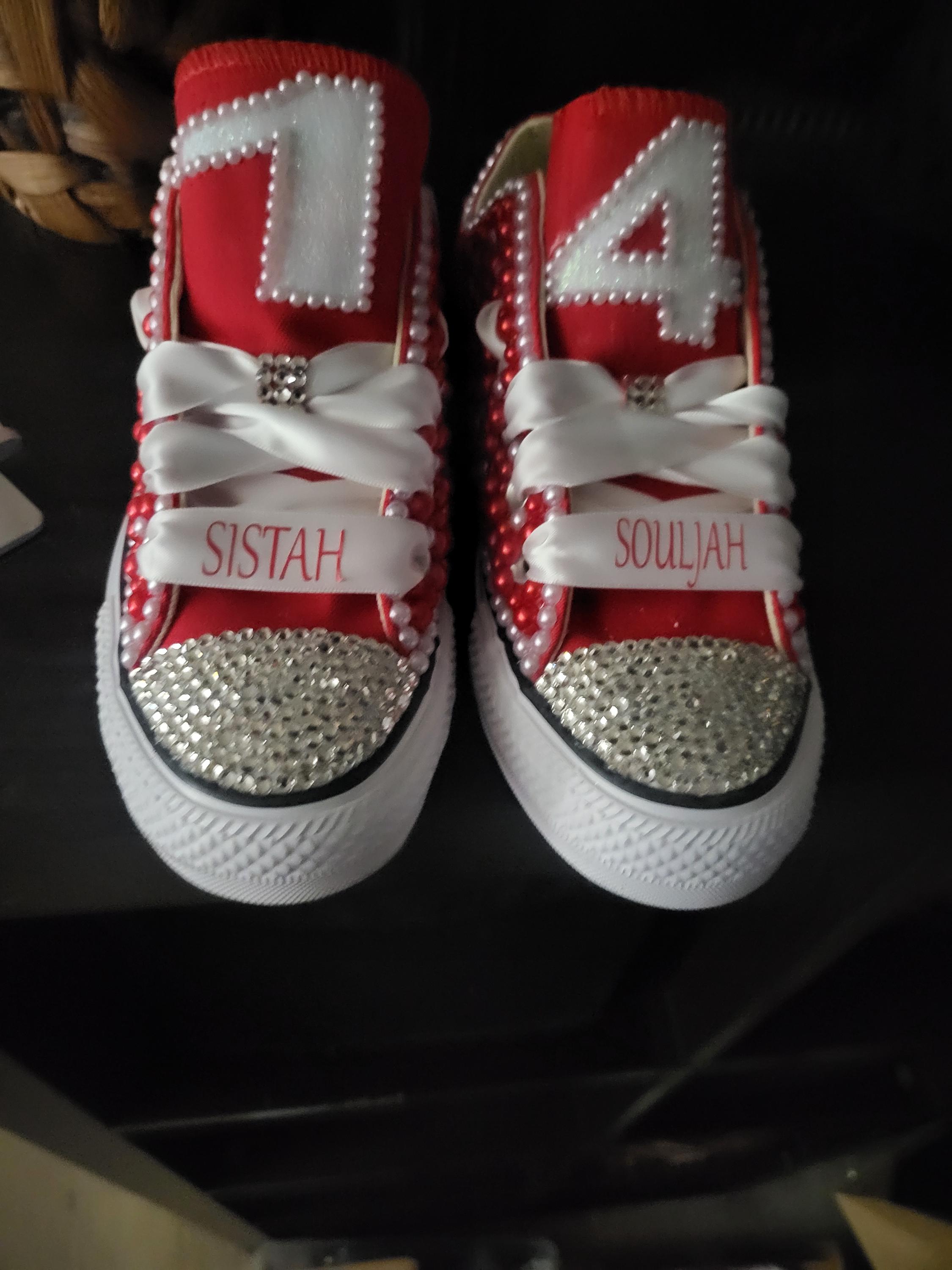 DST Custom Red and White Pearl and Rhinestone Bling Converse - Etsy