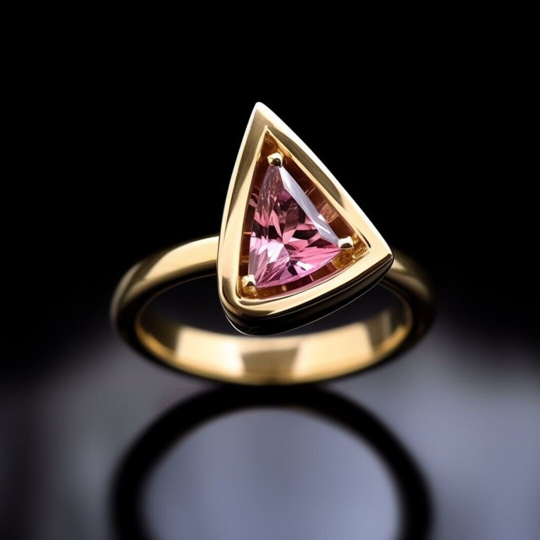 Triangle Gold Ring With Pink Spinel Pink Tourmaline Pink - Etsy