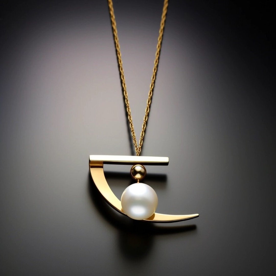 18K Gold Pendant With Pearl Contemporary Unique Designer Handcrafted ...