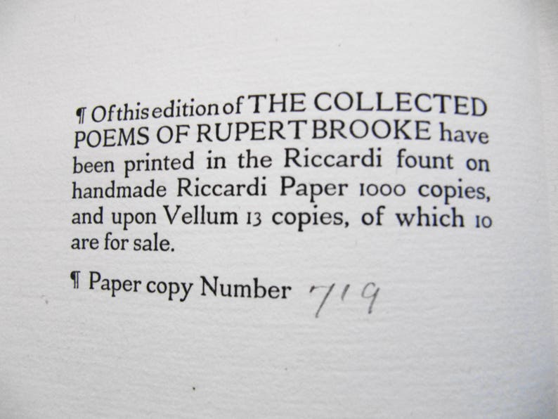 Rupert Brooke: the Collected Poems 1919 Riccardi Limited Edition ...
