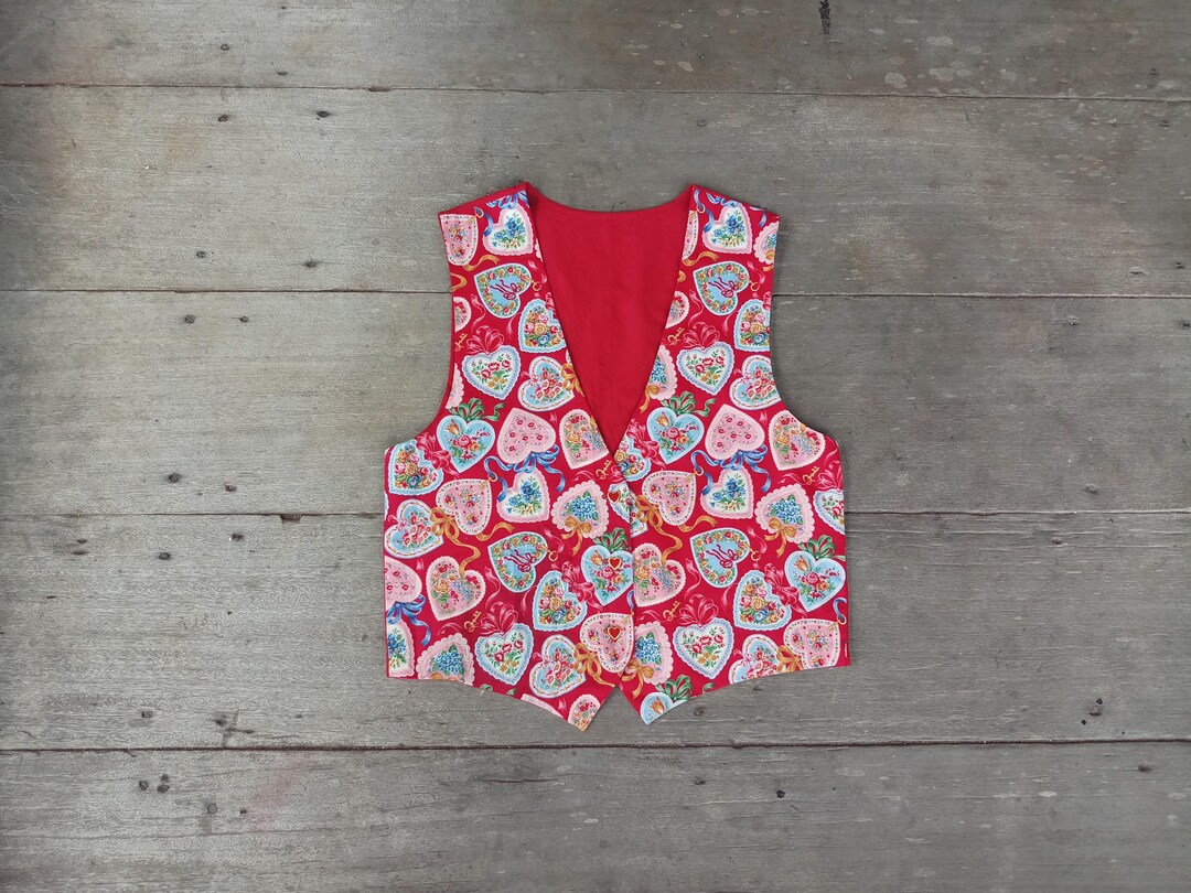Vintage Red Heart Vest, Handmade Cotton Christmas Vest, Size M - Etsy