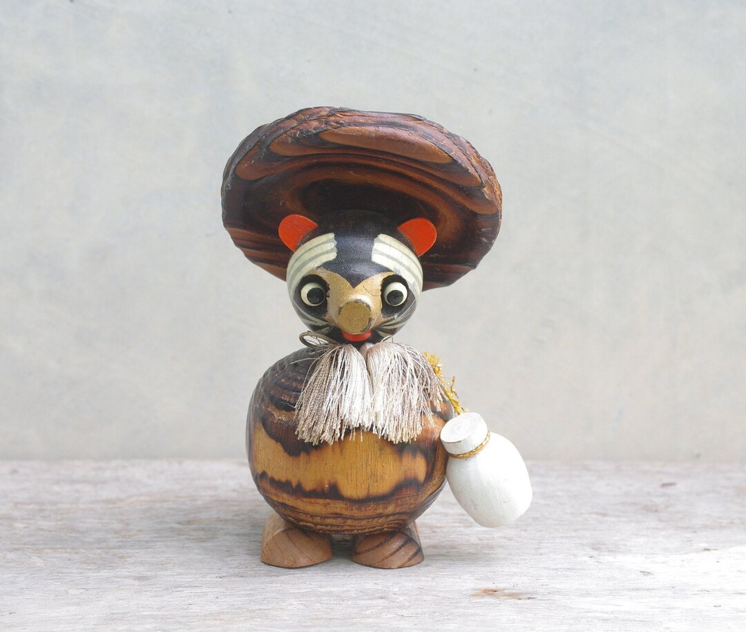 Vintage Wooden Tanuki Figurine: Japanese Good Luck Charm, 6" - Etsy