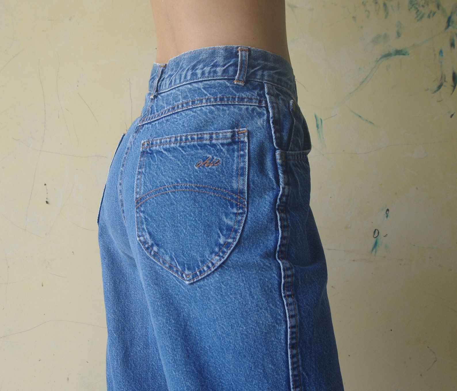 Faded vintage Chic Jeans W25 W26 High Waist blue Jeans - Etsy