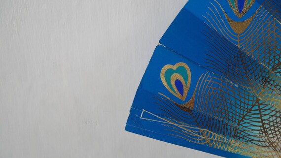 Vintage paper Japanese Fan,peacock feather fan paper,… - Gem