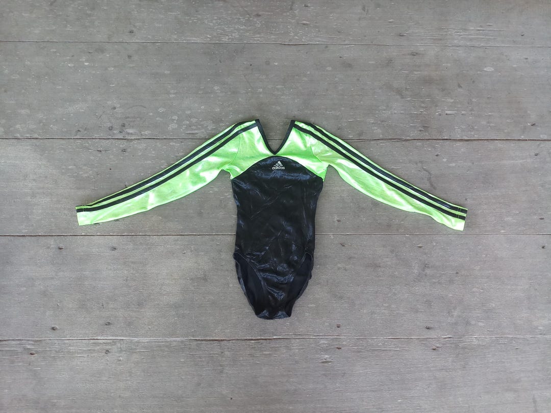 Vintage Adidas Gymnastics Leotard: 90s Green & Black, Girls Size 8-10Y ...