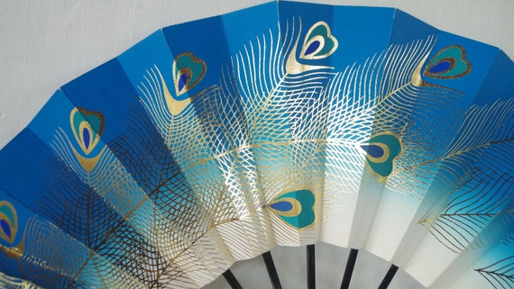 Vintage paper Japanese Fan,peacock feather fan paper,… - Gem