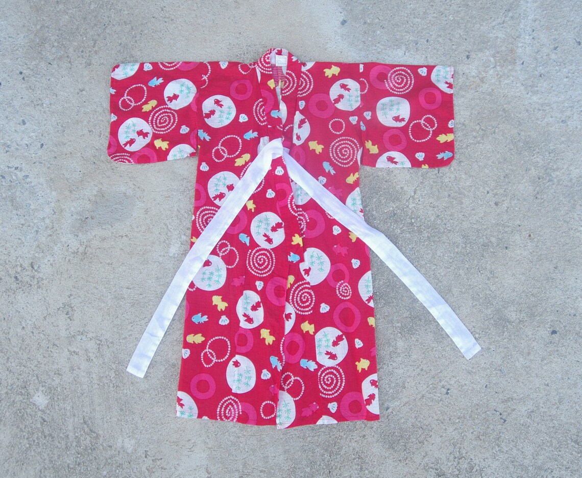 Vintage Child Kimono Jacket,kimono Red With Fish or Goldfish,japanese ...