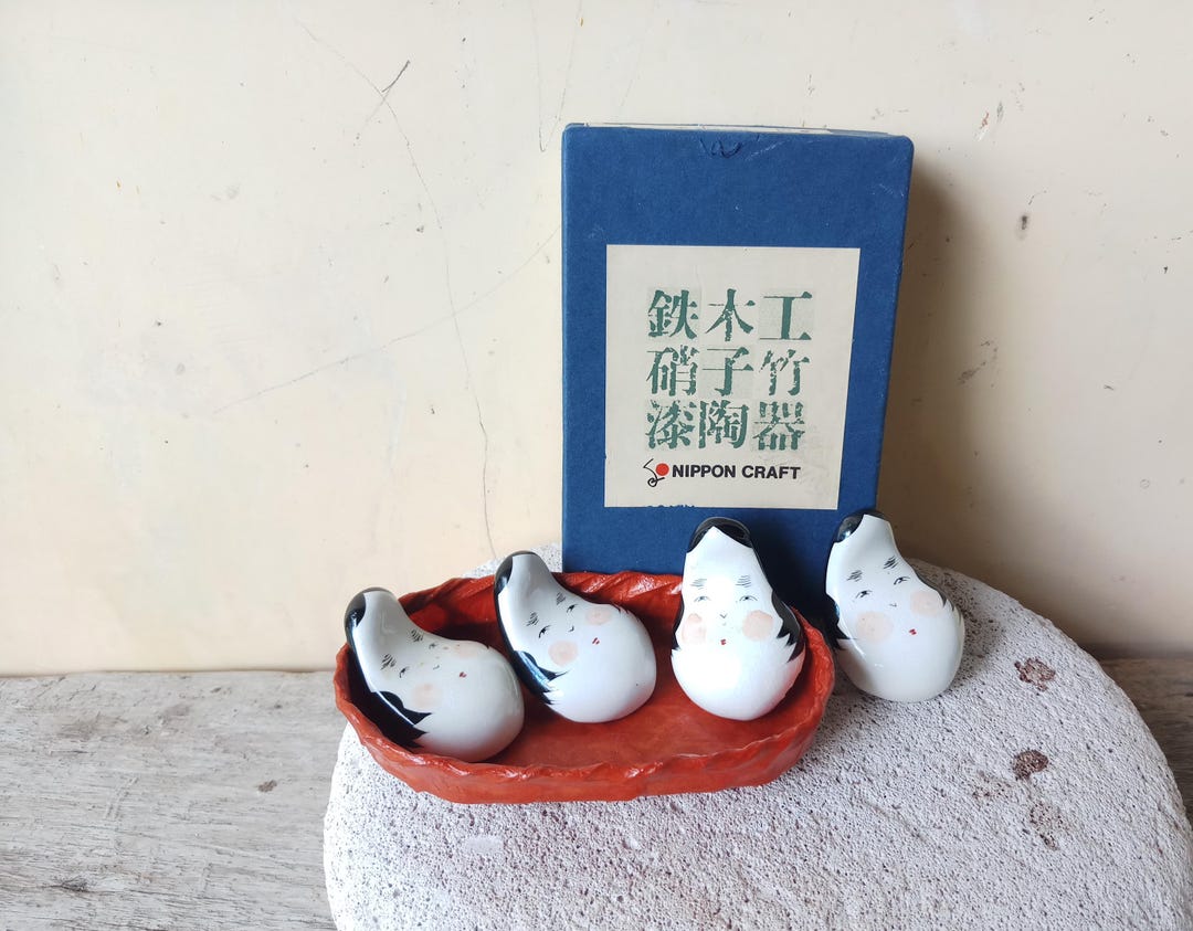 Beautiful , Japanese Noh Mask Chopstick Rest Set of 4,handmade Ceramic ...