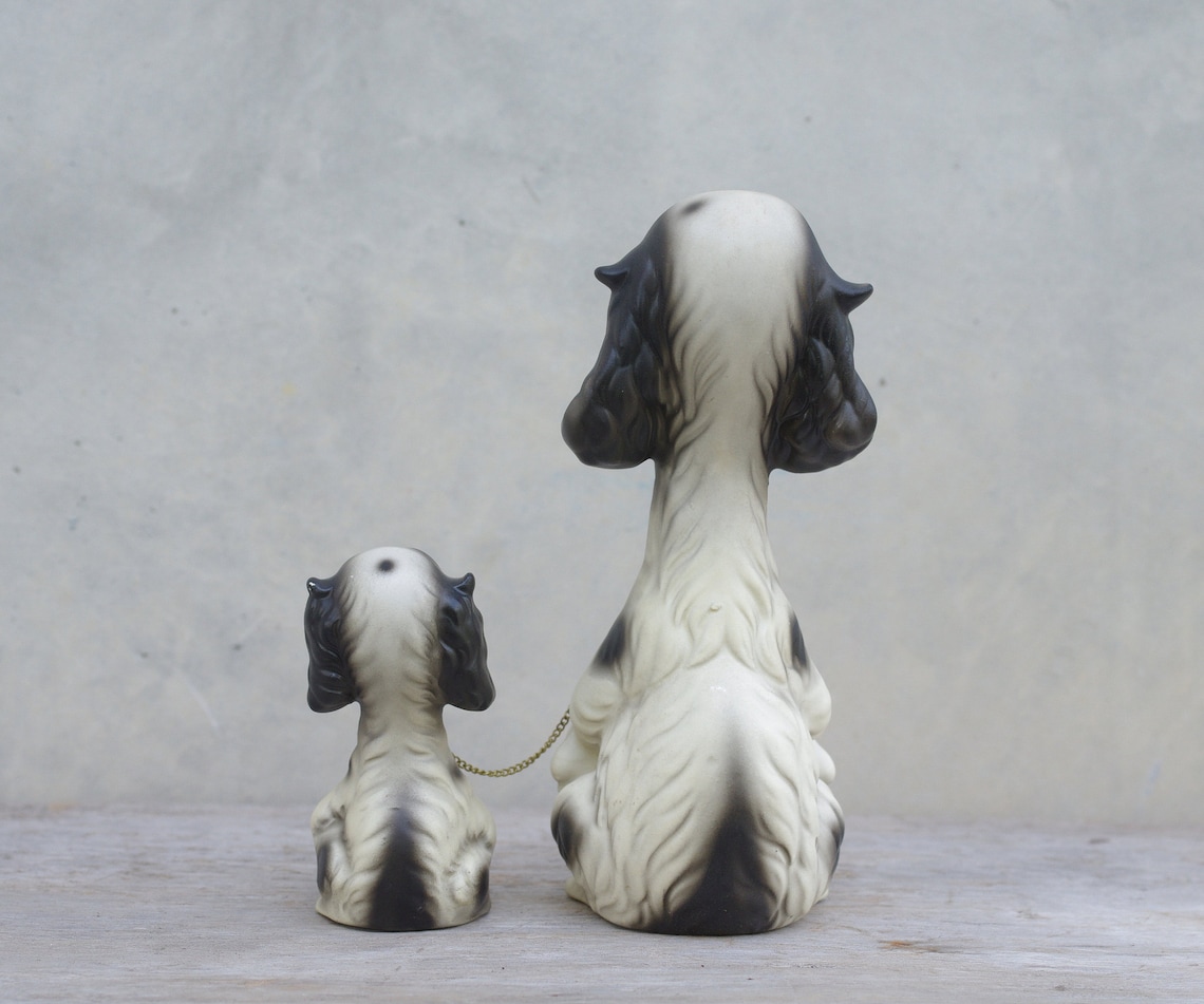 Dog Porcelain Figurine Puppy Ceramic White Blackdog | Etsy