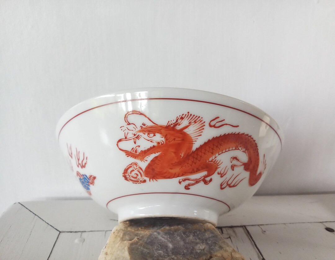 Vintage Dragon and Phoenix Ceramic Art Bowl: East Asian Decor - Etsy