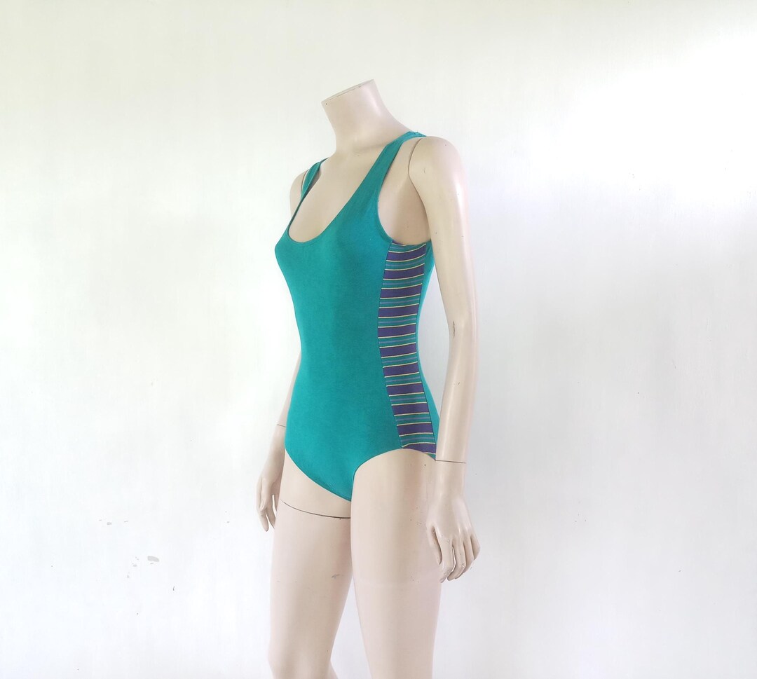 Vintage 80s Softouch Green Bodysuit: Retro Leotard, Made in USA, Size M ...
