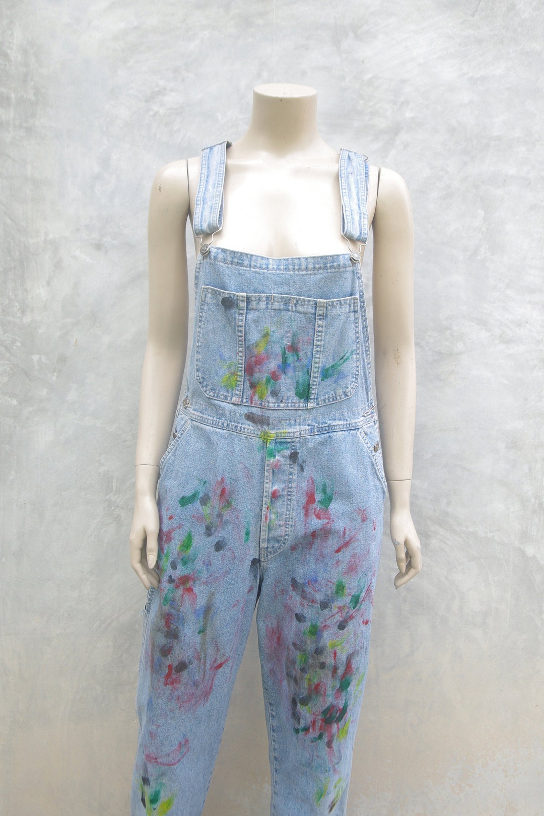 Vintage 90s Painted Denim Overalls - Flared Jeans, Size S - Etsy