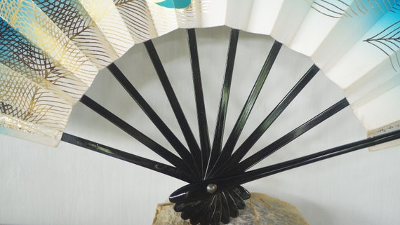 Vintage paper Japanese Fan,peacock feather fan paper,… - Gem