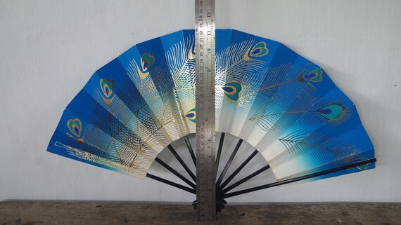 Vintage paper Japanese Fan,peacock feather fan paper,… - Gem