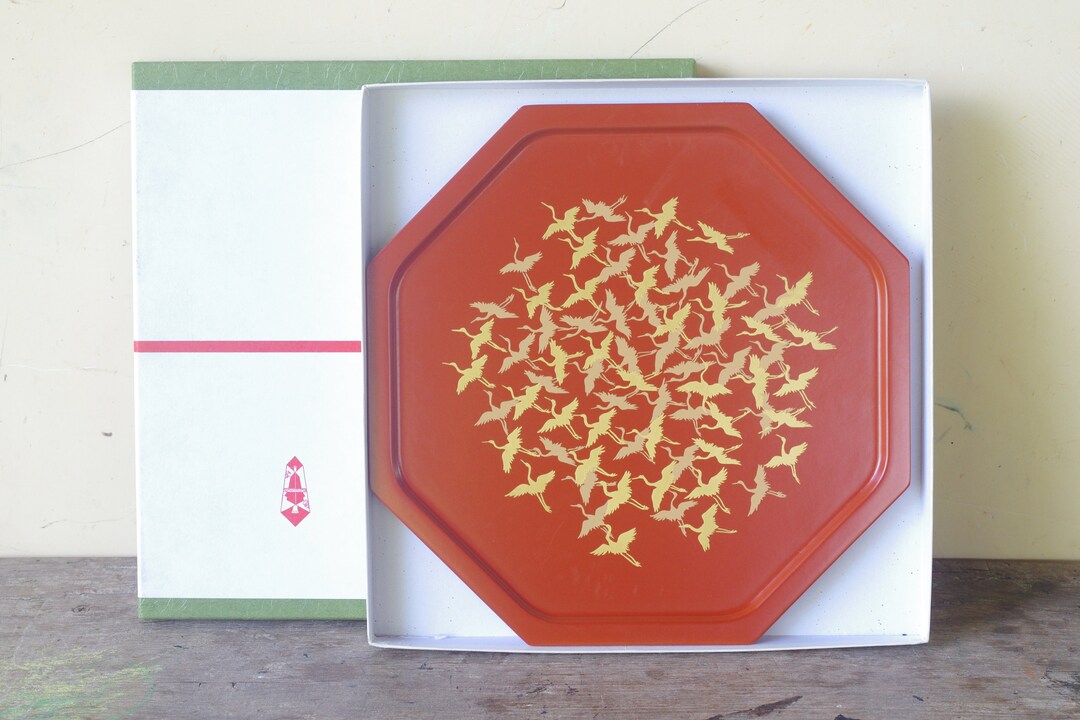 Vintage Japanese Lacquerware Tray: Crane Pattern Art Bowl (10.2 Inch ...