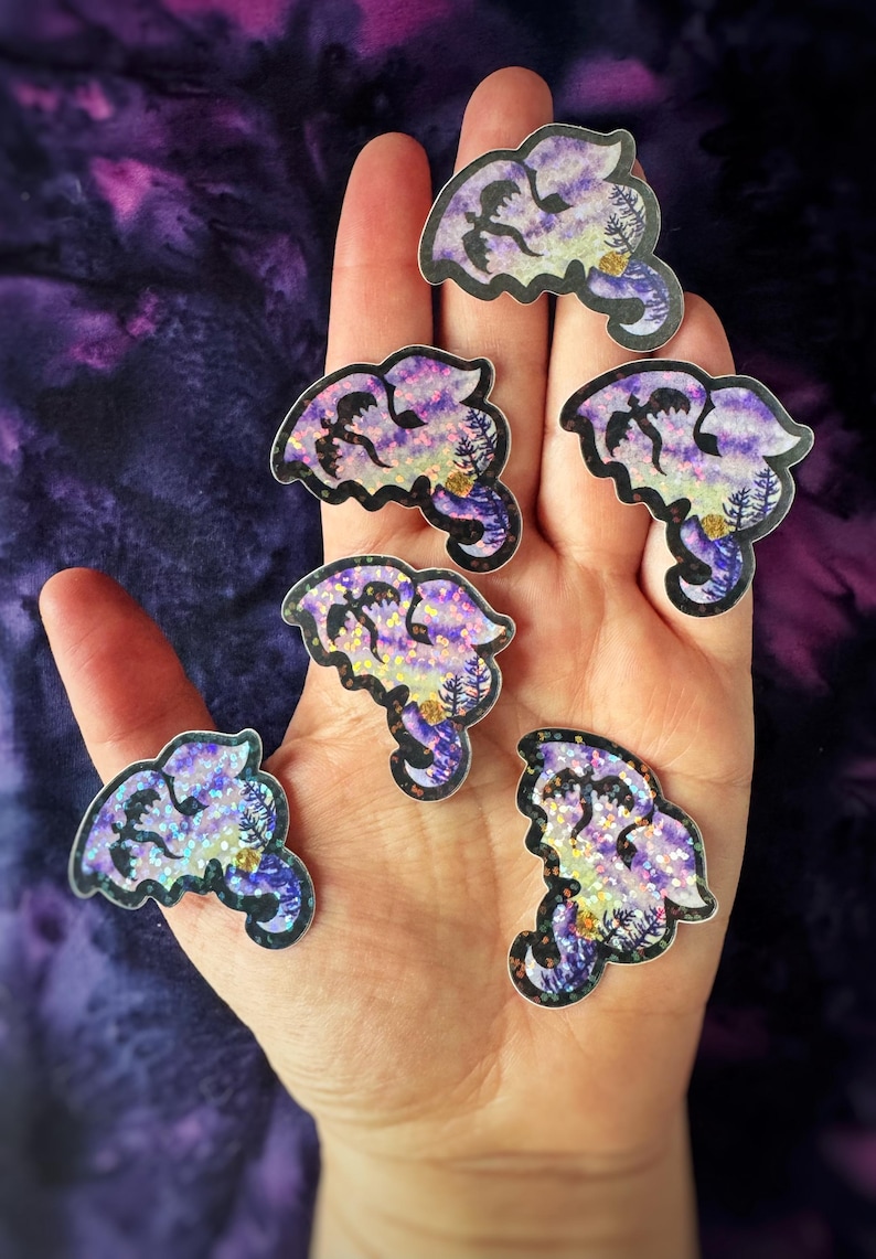 Dragon Art Sticker, Glitter Dragon Sticker, Watercolor Art Sticker ...