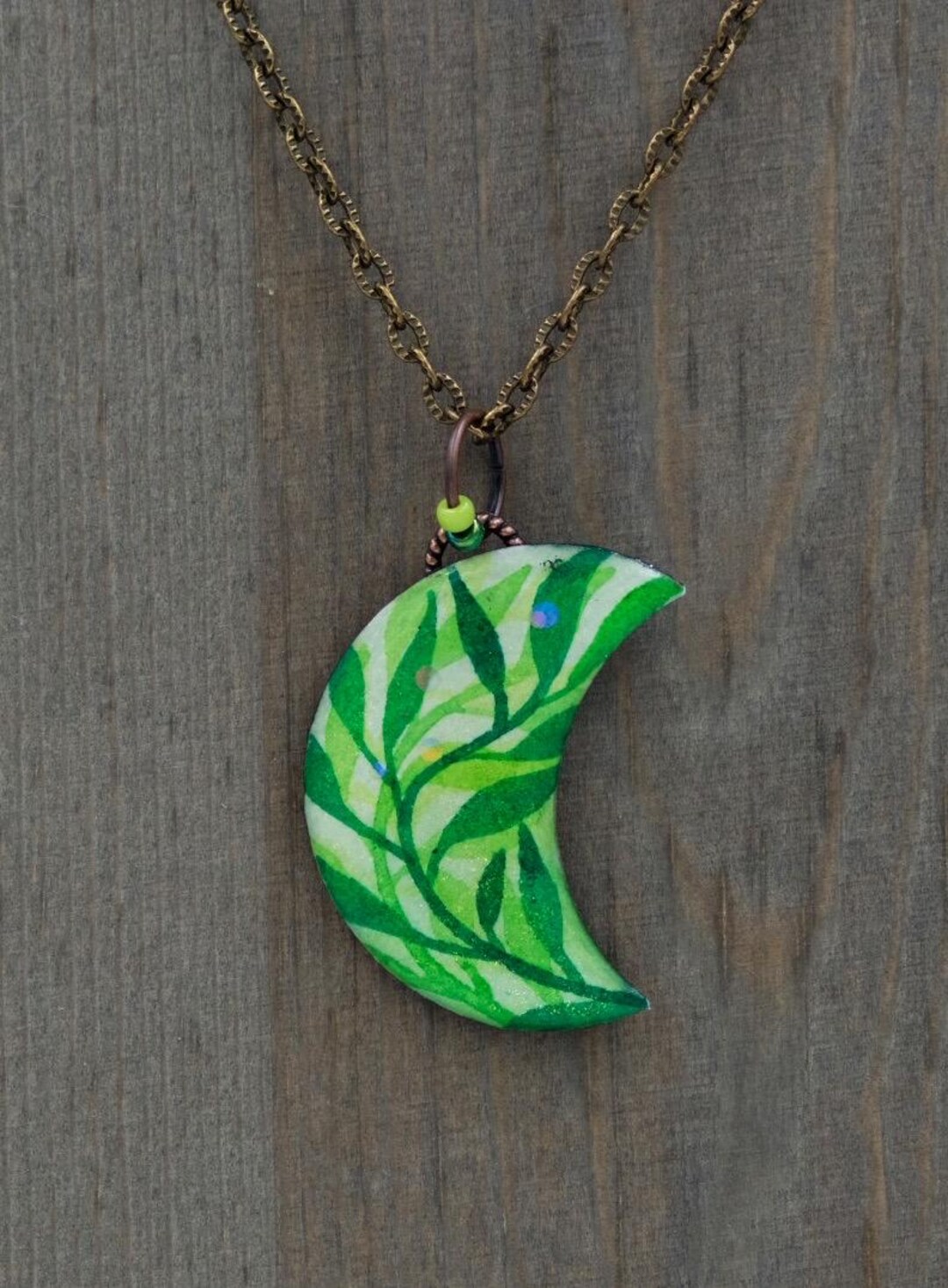 Botanical Moon Necklace, Leafy Moon Necklace, Hand Mad Necklace, Resin ...